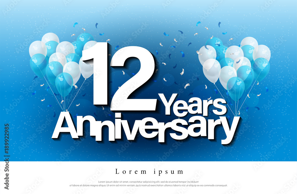 12th years anniversary greeting card lettering template with balloon ...