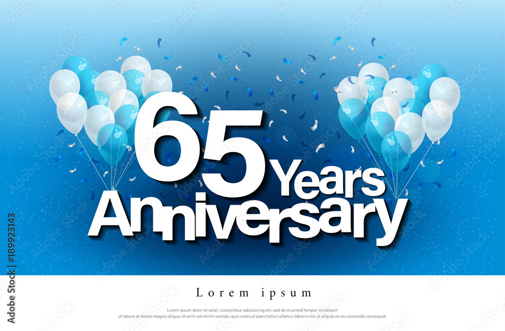 65th years anniversary greeting card lettering template with balloon ...