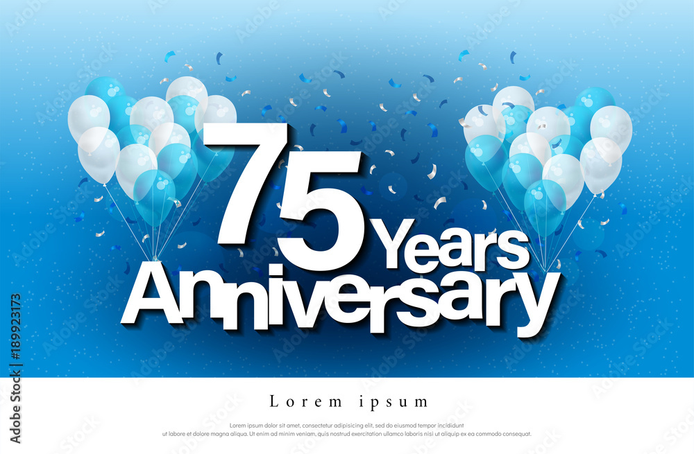 75th years anniversary greeting card lettering template with balloon ...