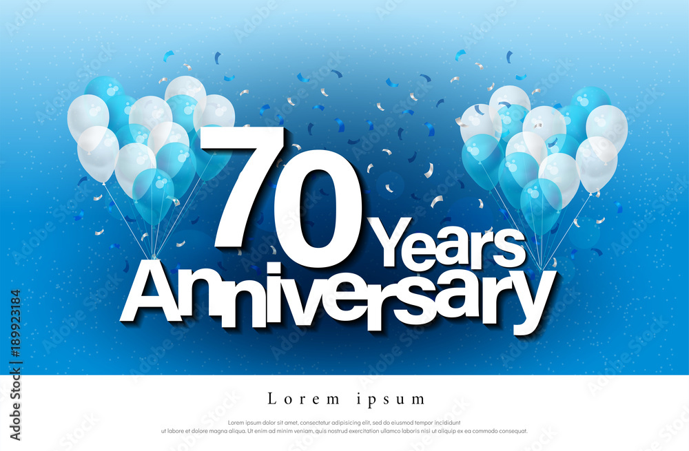 70th years anniversary greeting card lettering template with balloon ...