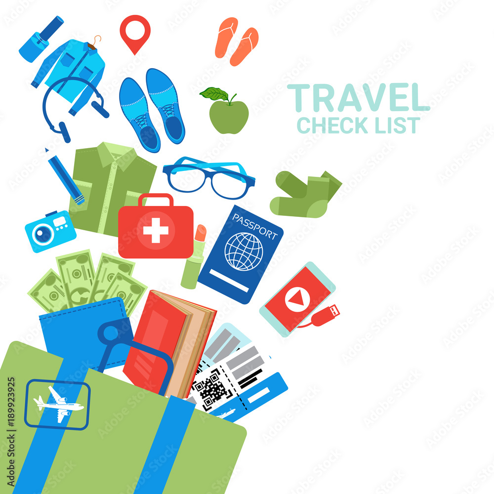 Travel Check List Background Luggage Icons On White Baggage Planning ...