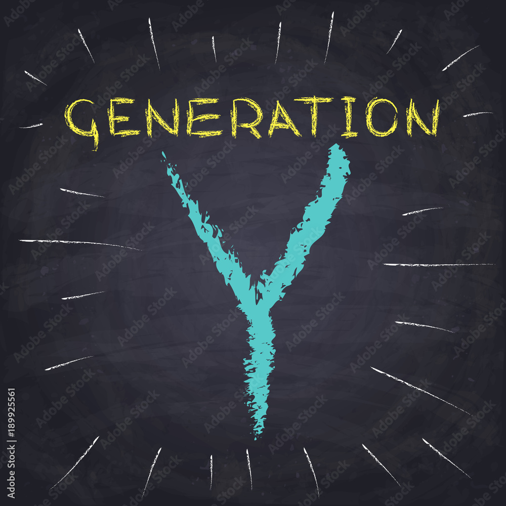 Generation Y. Black chalkboard background. Color chalk. Hand drawn ...