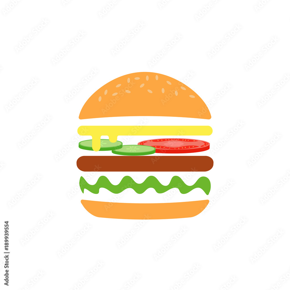 hamburger disassembled in a flat style on a white background Stock ...