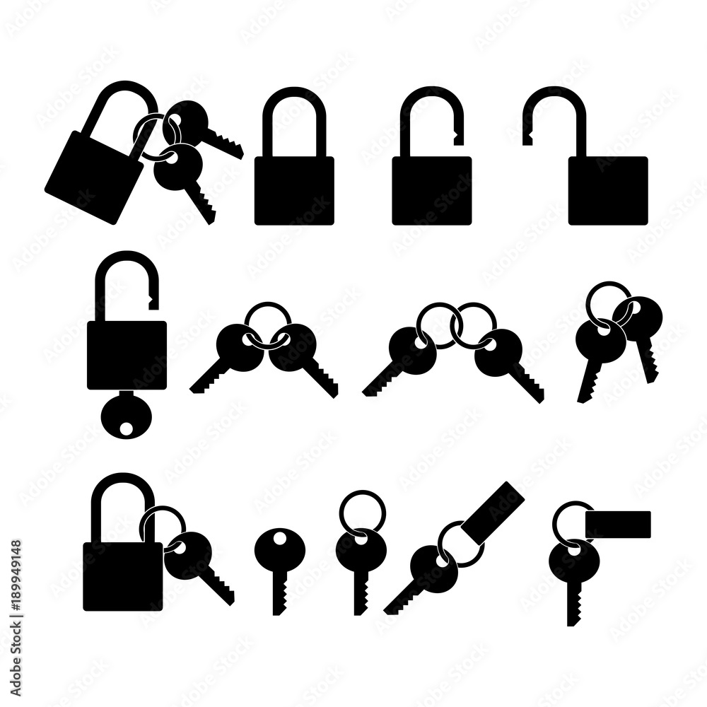 Set of padlock and key icon on transparent background Stock Vector ...