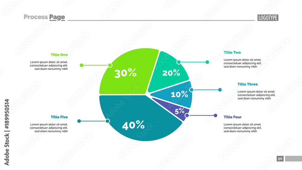 Five Sectors Pie Chart Slide Template Stock Vector | Adobe Stock