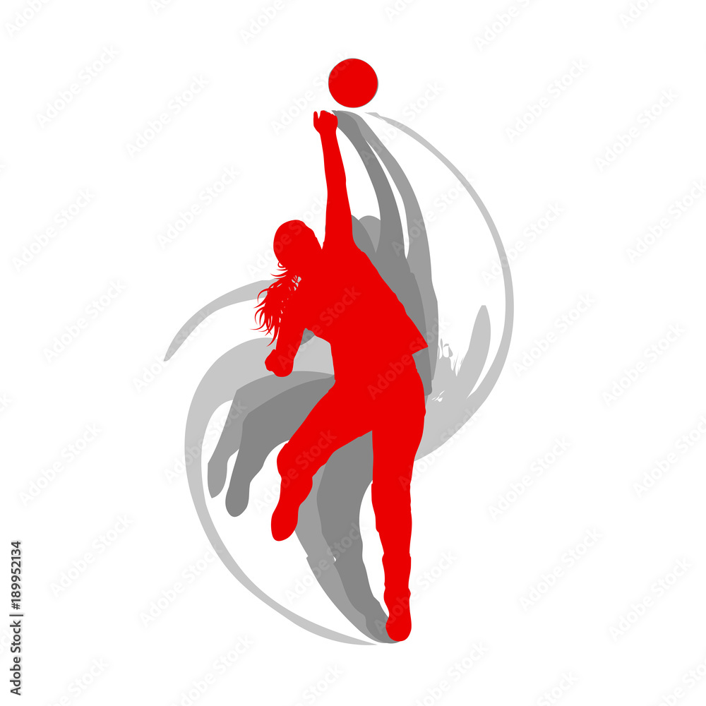 Volleyball player woman in red color vector background fast motion ...