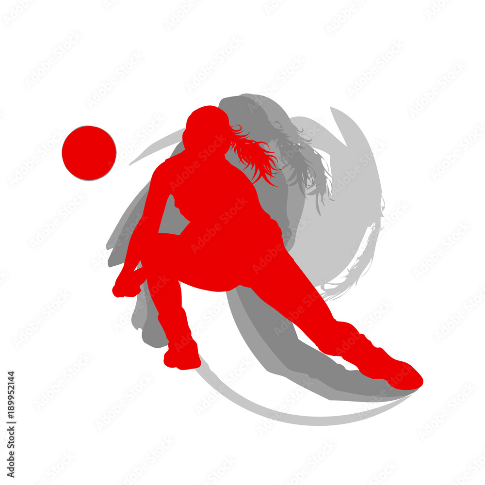 Volleyball player woman in red color vector background fast motion ...