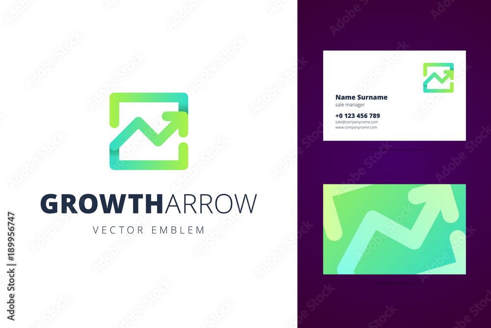 Growing chart logo and business card template. Stock Vector | Adobe Stock