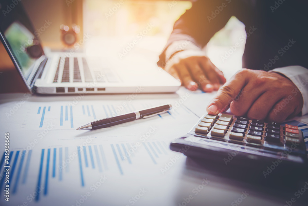 business man financial inspector and secretary making report ...