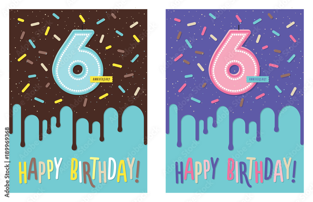 Birthday card with number 6 celebration candle Stock Vector | Adobe Stock