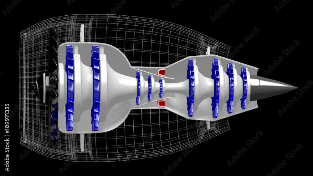 3D plane/ jet engine (with wireframe) - on black background Stock Video ...