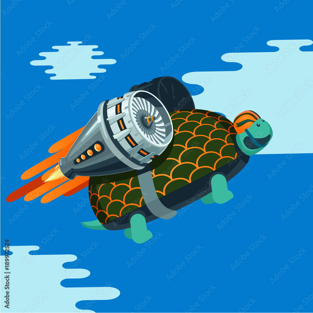 Cartoon turtle with rocket turbine. Stock Vector | Adobe Stock