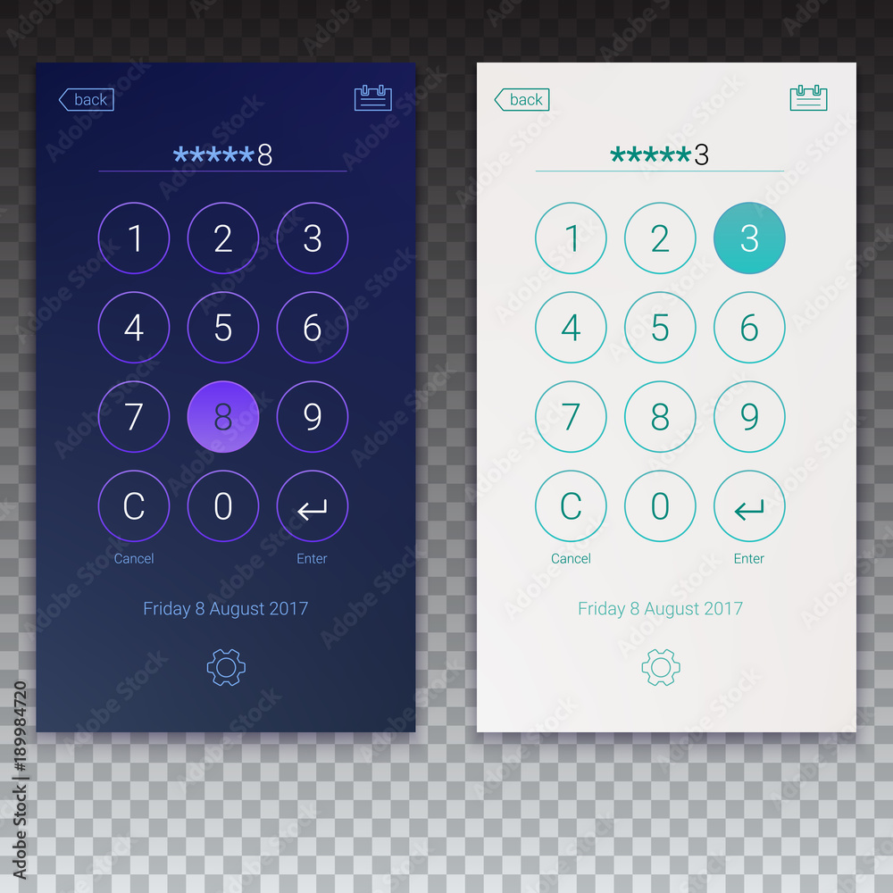 Passcode interface for lock screen, login, enter password pages ...