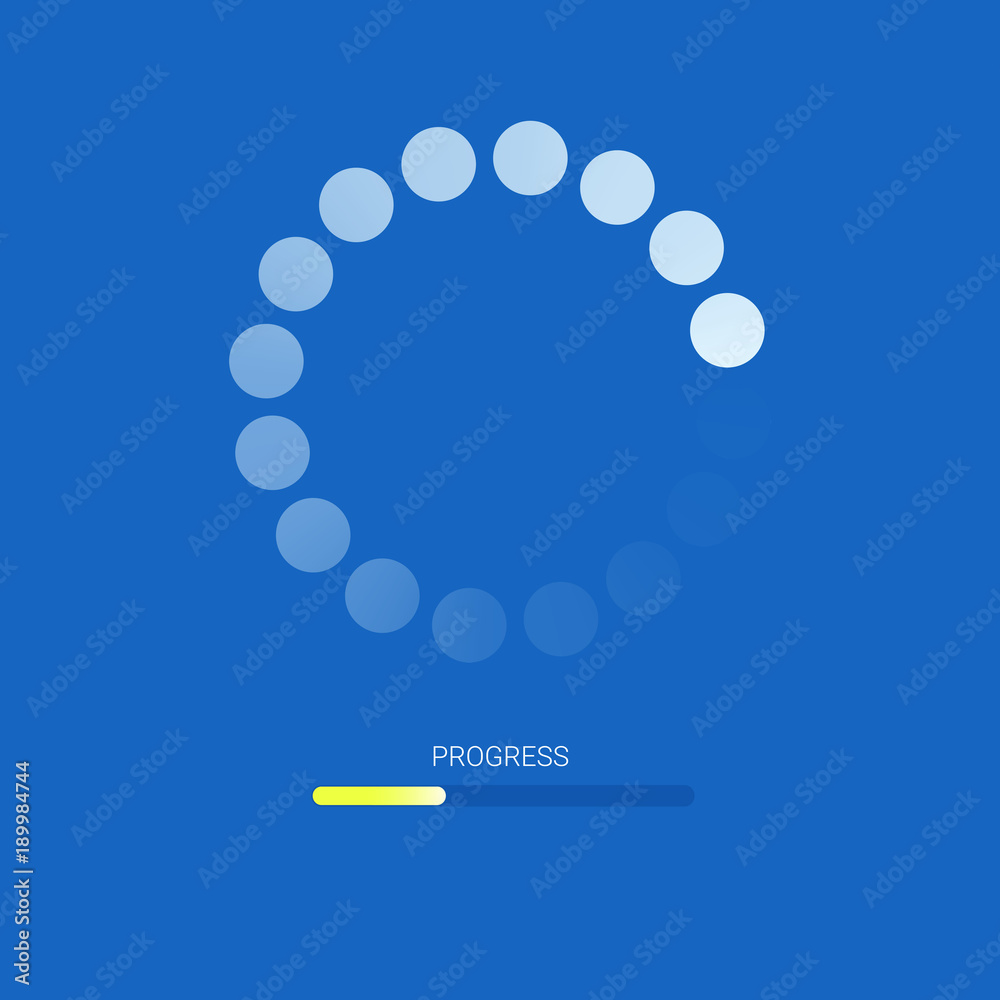 Load bar for mobile apps, web preloader on blue background. Yellow ...
