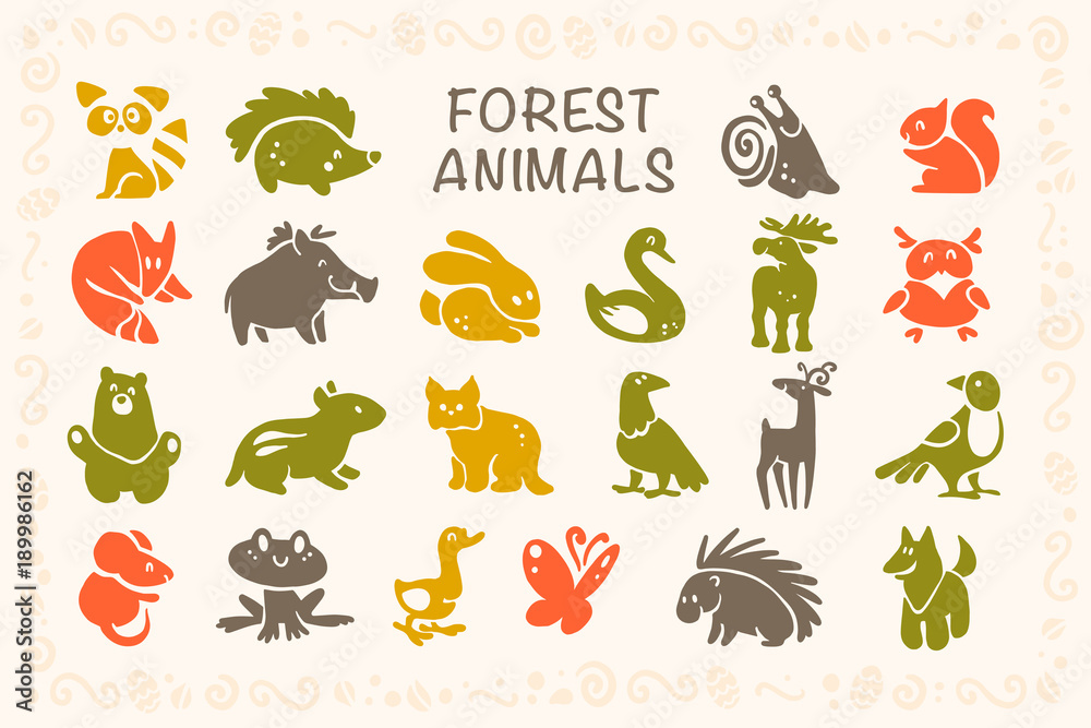 Vector collection of flat cute animal icons isolated on white ...