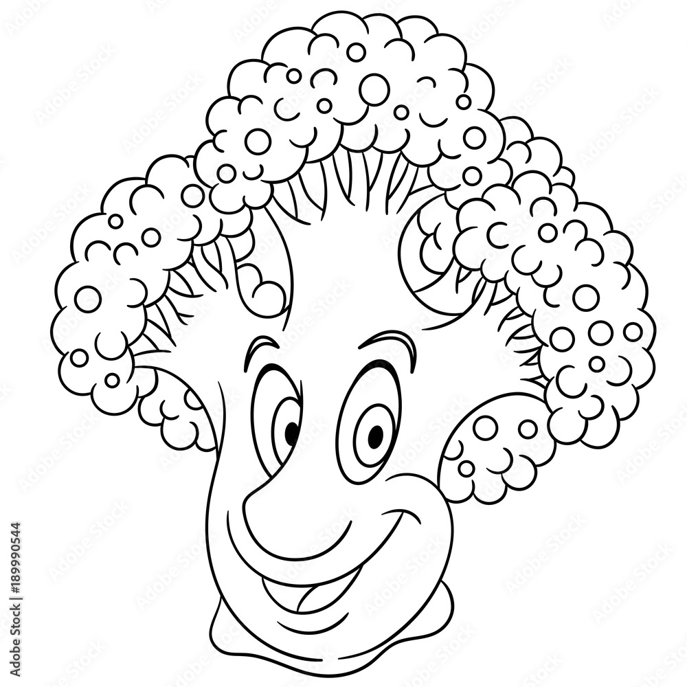Coloring page. Cartoon Broccoli. Happy Vegetable character. Eco Food ...