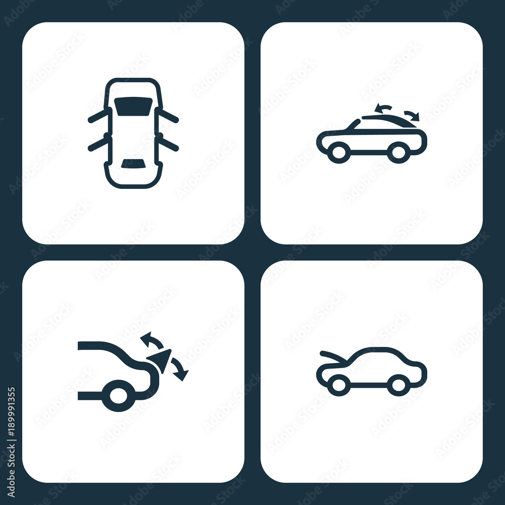 Vector Illustration Set Car Dashboard Icons. Elements doors open in car ...