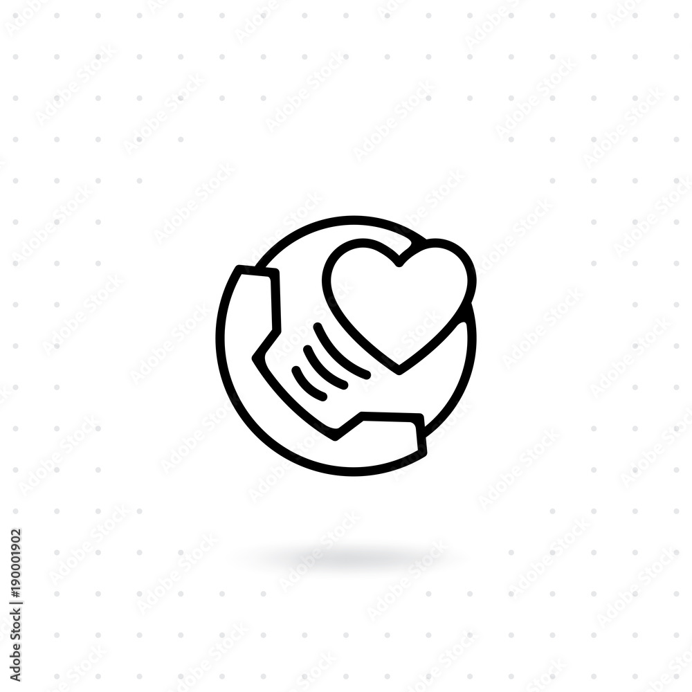 Love phone icon. Phone call with heart symbol, Receive phone call with ...