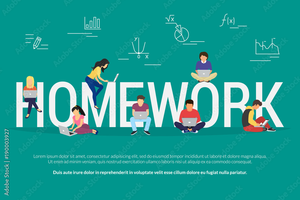 Homework and learning concept vector illustration of sudents using ...