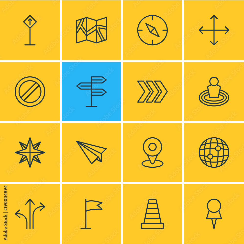 Vector illustration of 16 direction icons line style. Editable set of ...