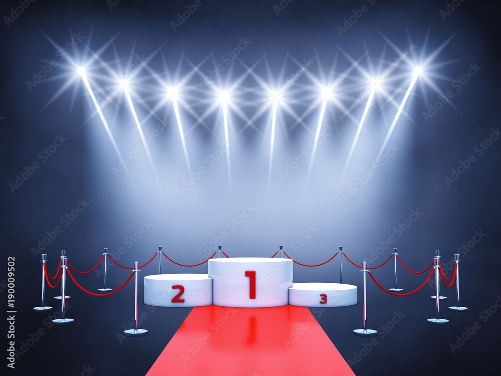Sport competition winner's podium , red carpet and spotlights , Award ...