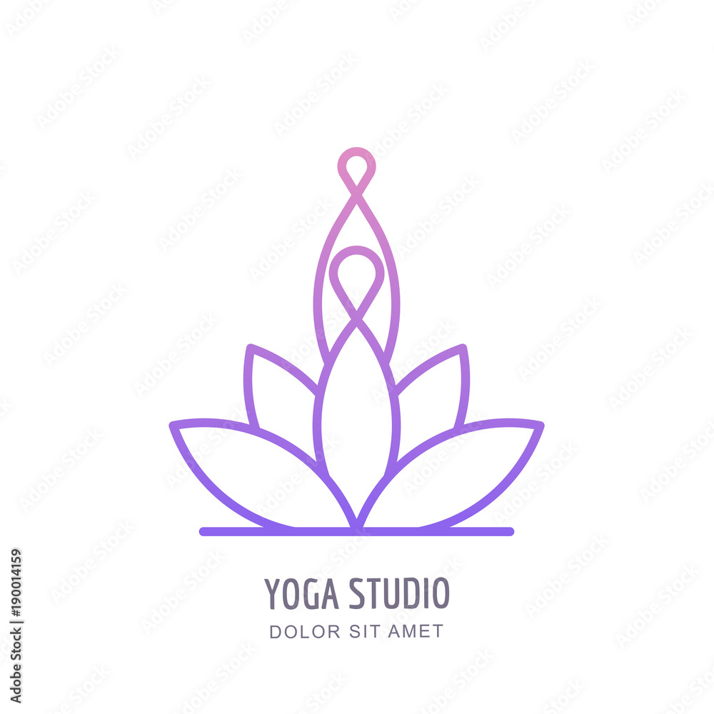 Vector yoga studio or school outline logo, emblem, label design ...
