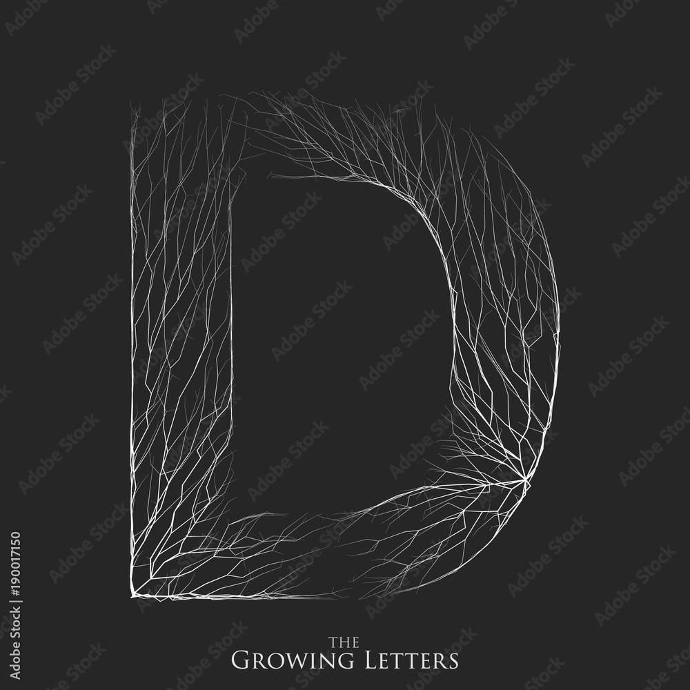 Vector letter D of branch or cracked alphabet. D symbol consisting of ...