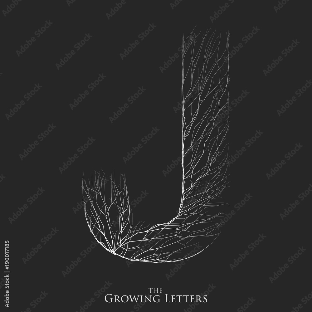 Vector letter J of branch or cracked alphabet. J symbol consisting of ...