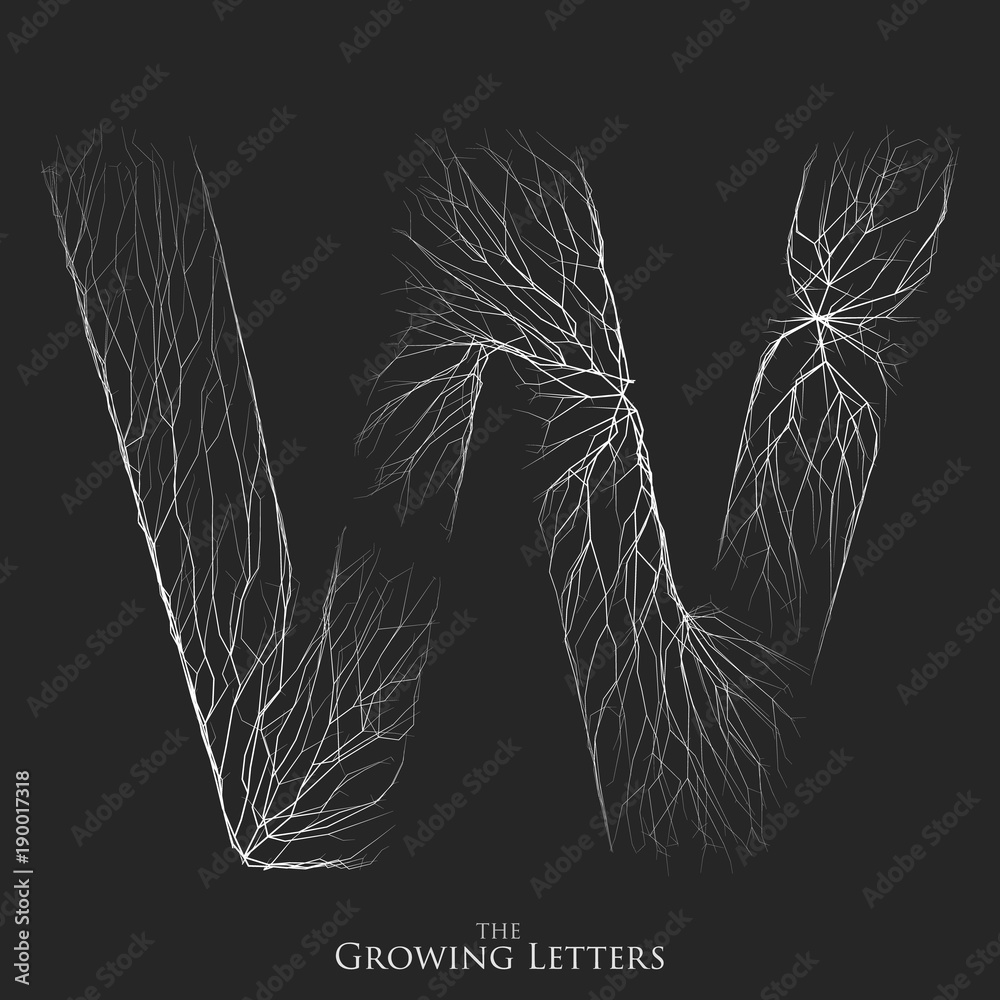Vector letter W of branch or cracked alphabet. W symbol consisting of ...