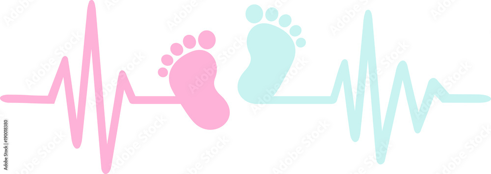 Baby heartbeat line with footprints Stock Vector | Adobe Stock
