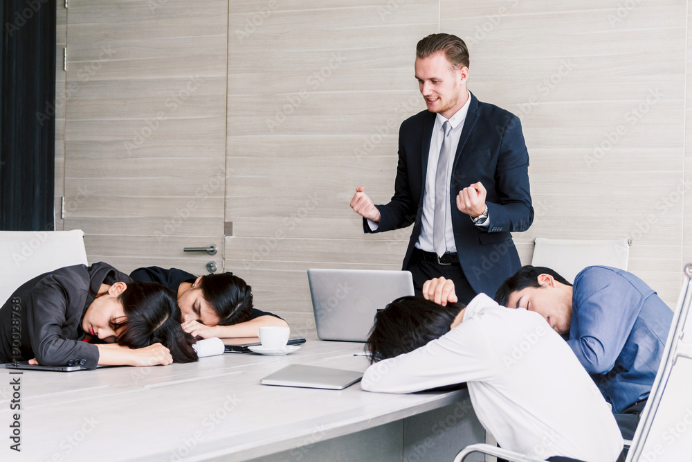 Group of business people sleeping at the meeting Stock Photo | Adobe Stock