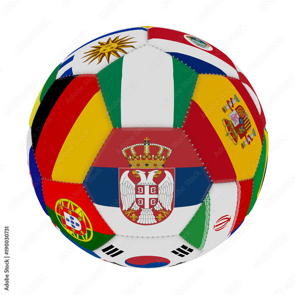 Soccer ball with the color of the flags of the countries participating ...
