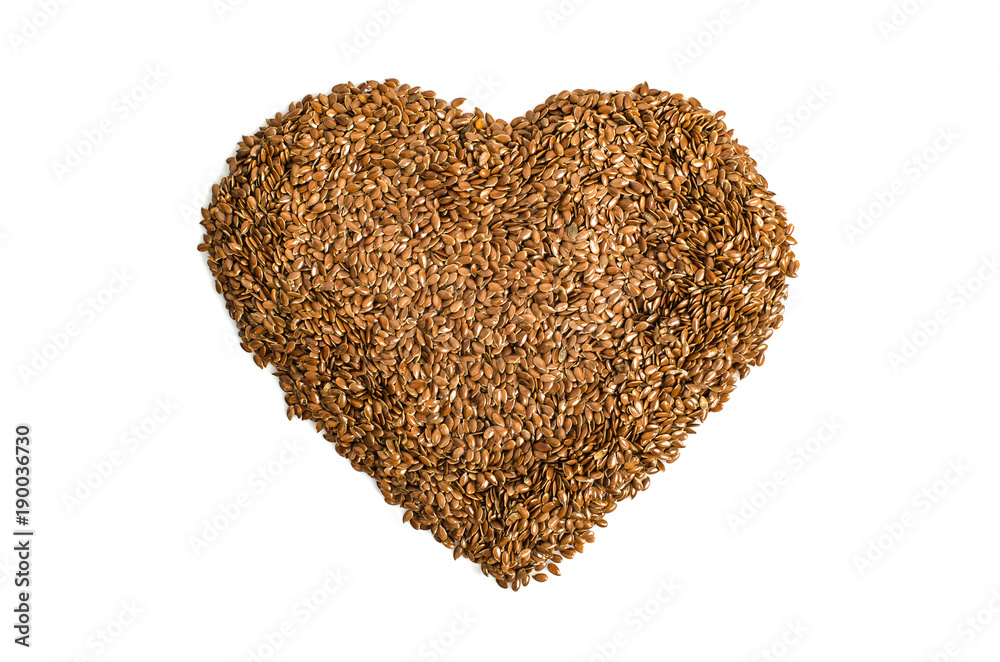 Diet of a healthy diet. Raw linen seeds flaxseed heart formed on a white background Stock Photo ...