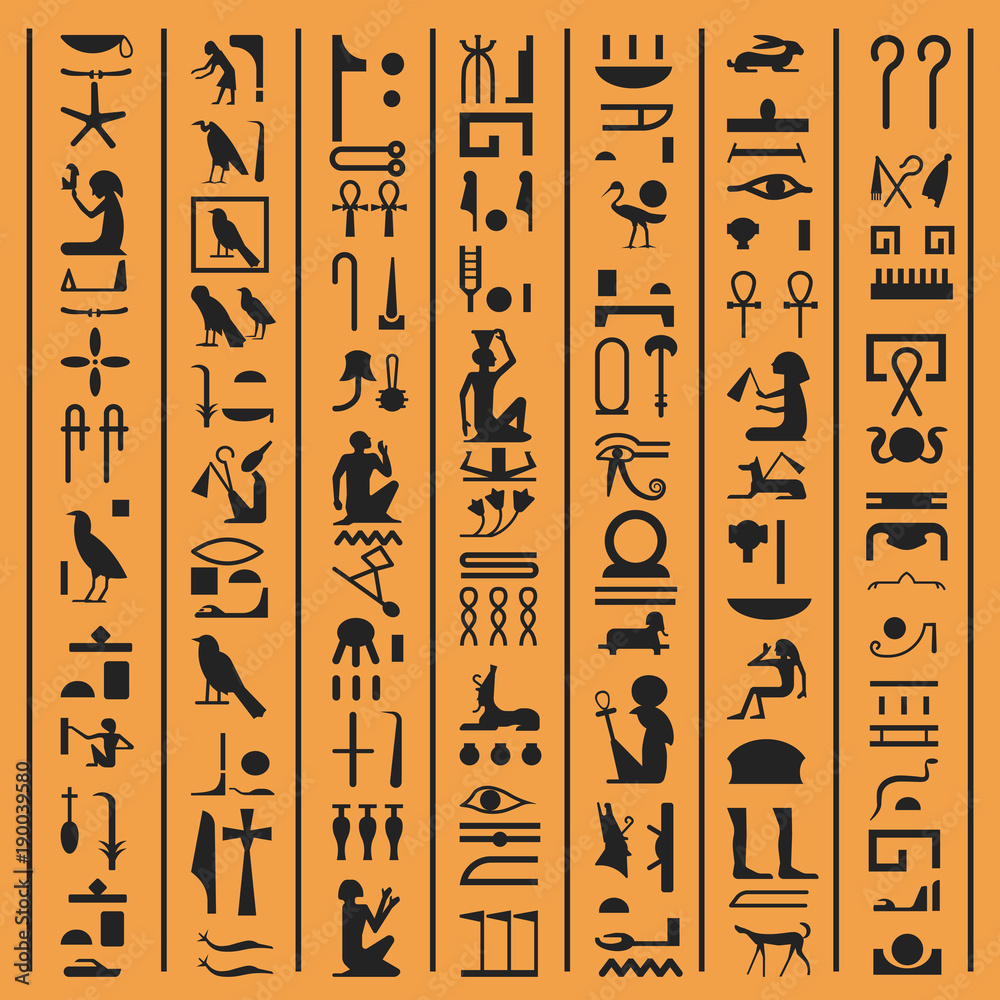 Egyptian hieroglyphs or ancient Egypt letters vector background Stock ...