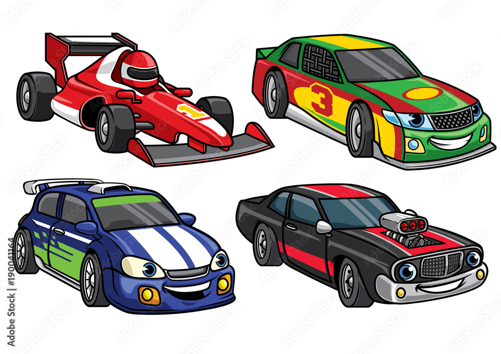 cartoon sport racing car in set Stock Vector | Adobe Stock