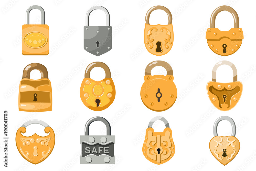 Padlock vector lock for safety and security protection with locked ...