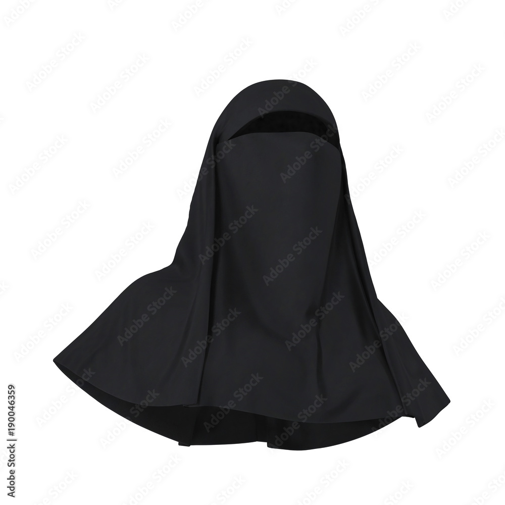 Muslim Islamic Women Burqa with Face Cover Niqab on white. 3D ...