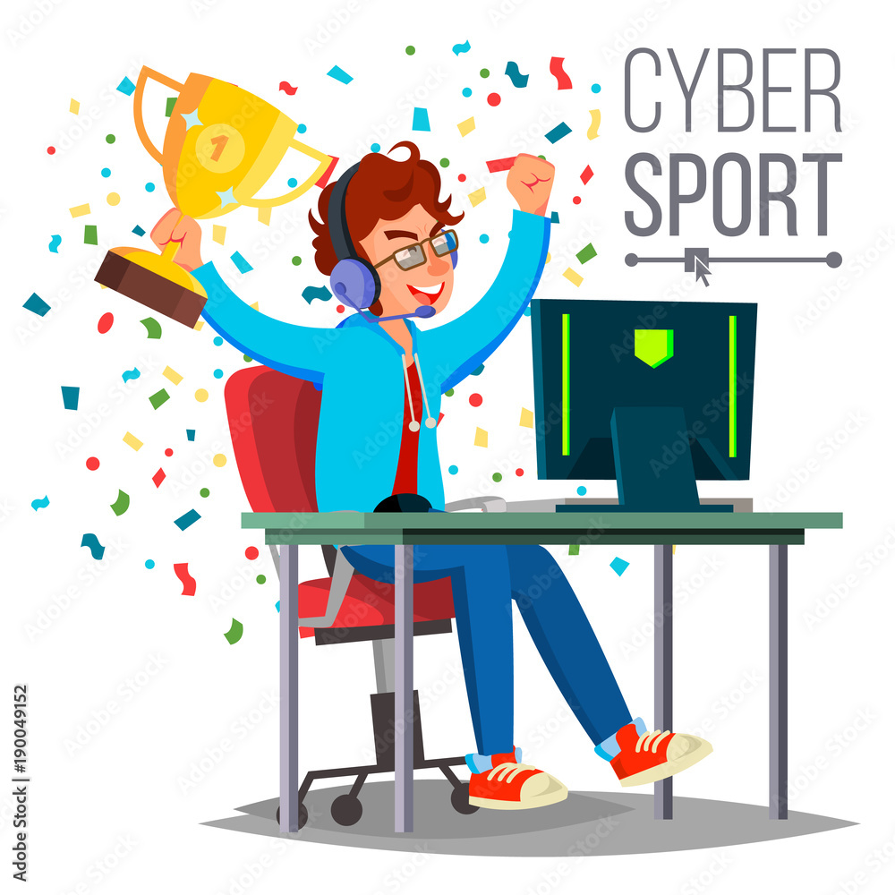 Cyber Sport Player Vector. Playing Computer Game. Professional Gamer ...