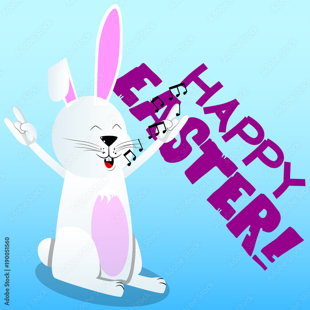 Easter bunny with hands in rocker pose. Vector cartoon character ...