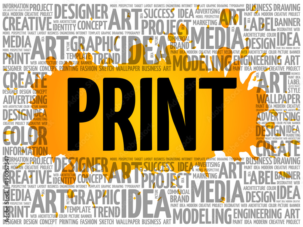 PRINT word cloud, creative business concept background Stock Vector ...