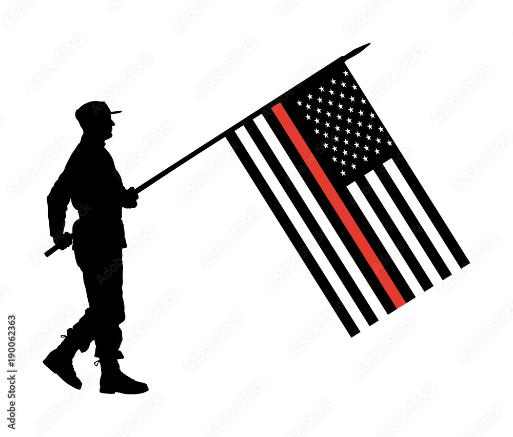 Thin Red Line Firefighter Flag Vector. USA flag. remembering, memories ...