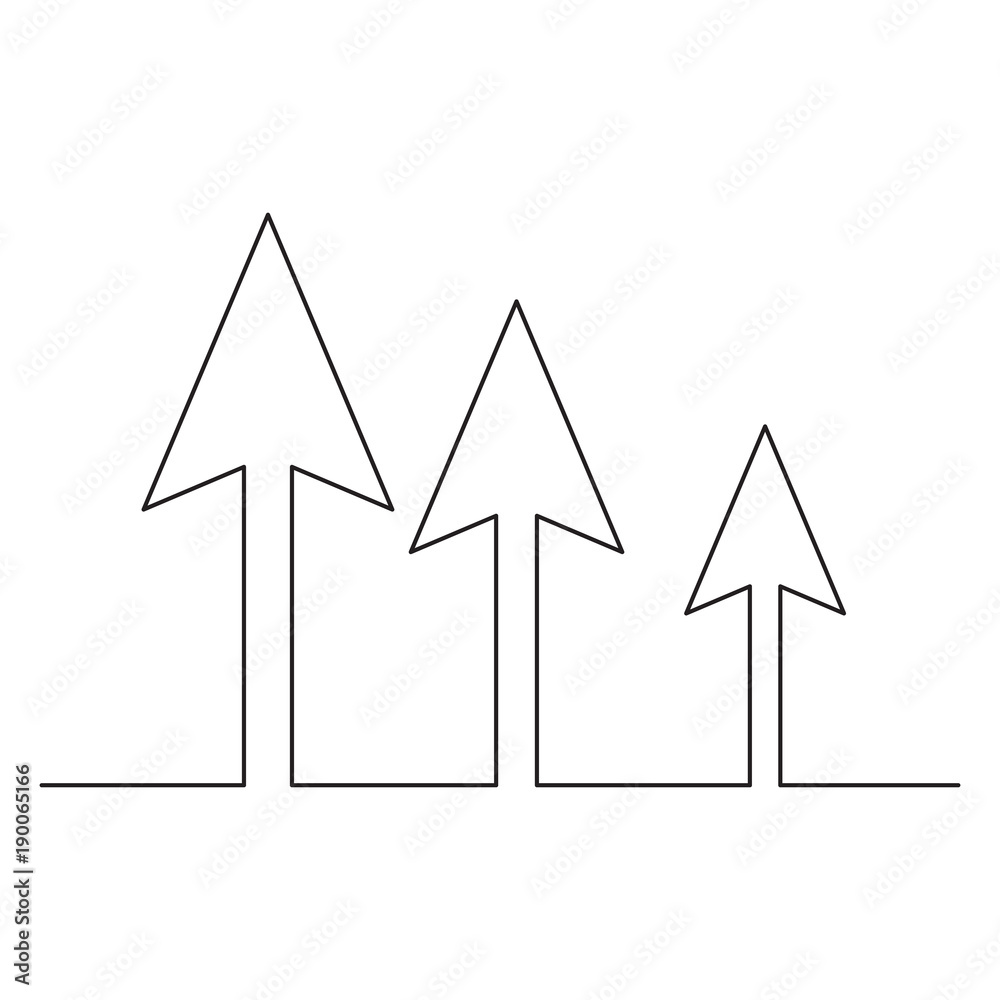 Continuous one line drawing of arrow icon on white background. Abstract ...