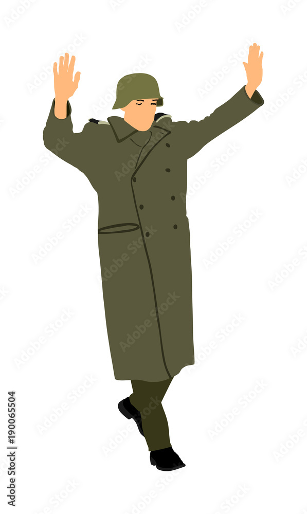 WW2 Germany soldier surrendering vector illustration isolated on white ...