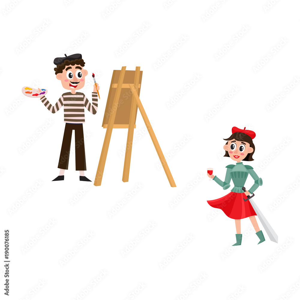 vector flat french parisian culture, traditional people. Woman wearing ...