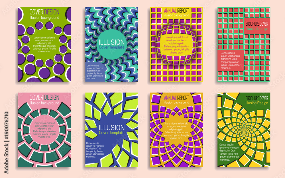 Colorful covers templates with optical illusion design elements ...