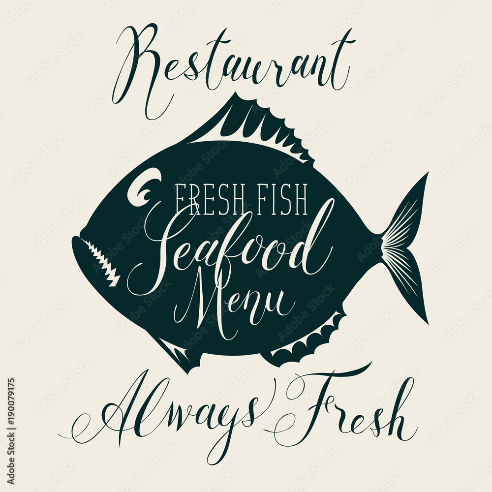 Vector seafood menu for restaurant or shop with decorative fish ...
