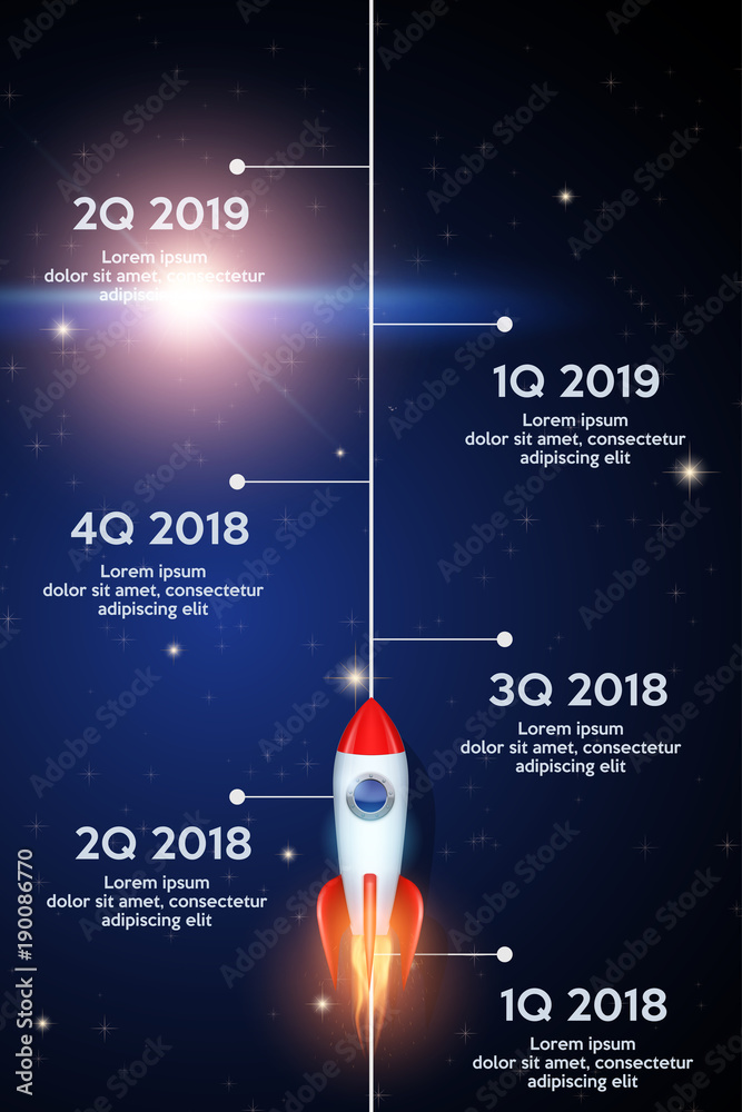 Vetor de Business concept of timeline roadmap in space. Task execution ...