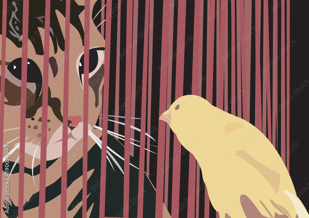 Cat in a cage Stock Vector | Adobe Stock