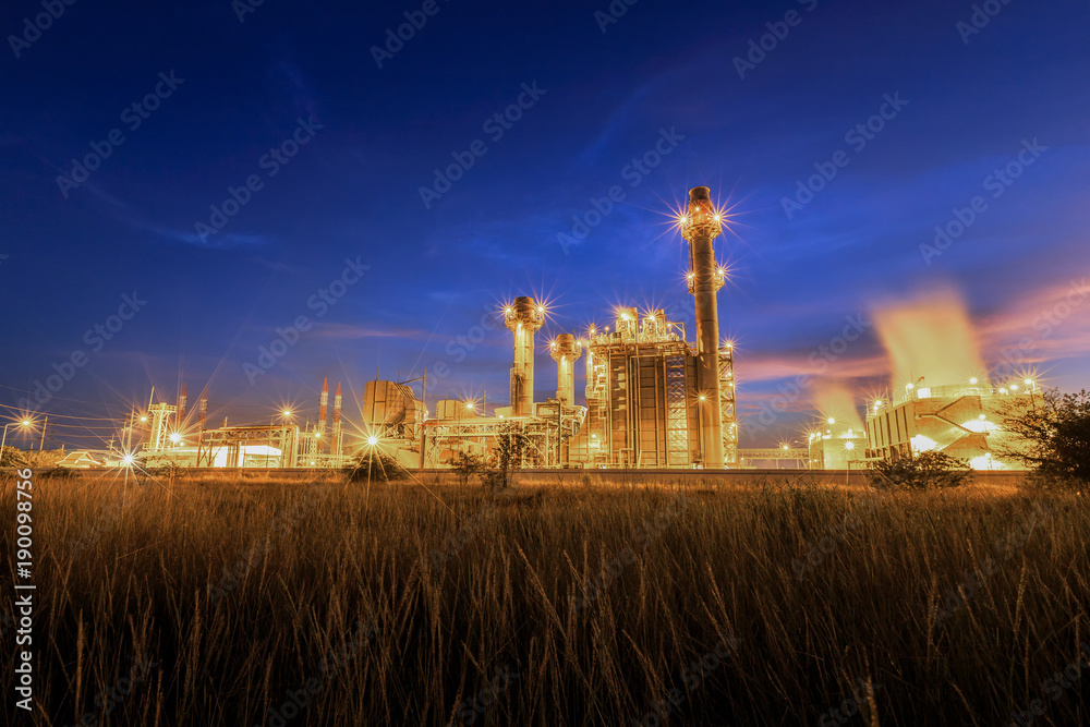 Gas turbine electric power plant at night Stock Photo | Adobe Stock