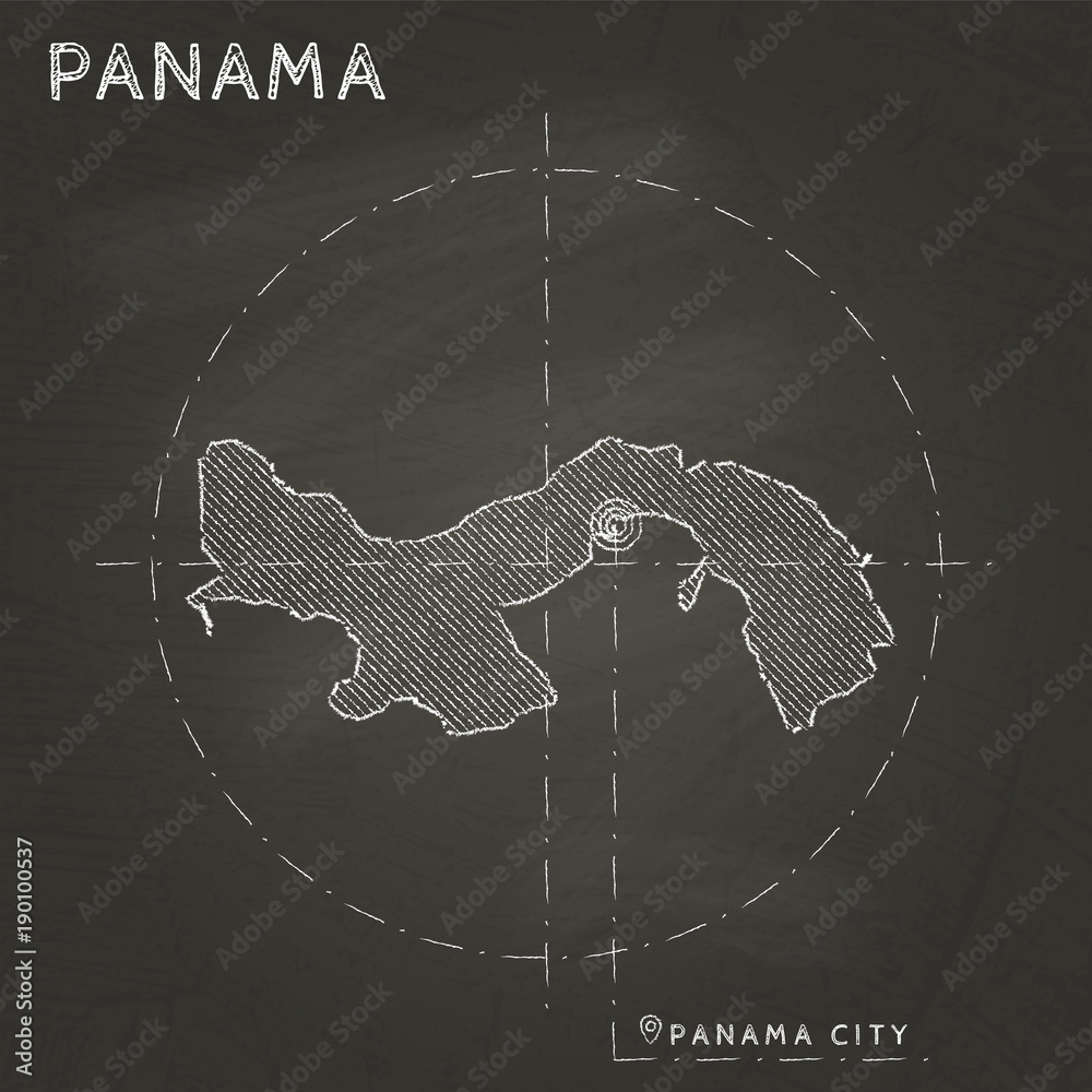 Panama chalk map with capital marked hand drawn on textured school ...